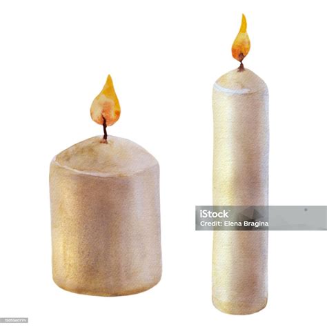 할로윈 새해 크리스마스를 장식하기 위해 흰색으로 분리된 수채화 물감이 있는 흰색 양초 흰색 배경에 분리된 그림입니다 겨울에 대한