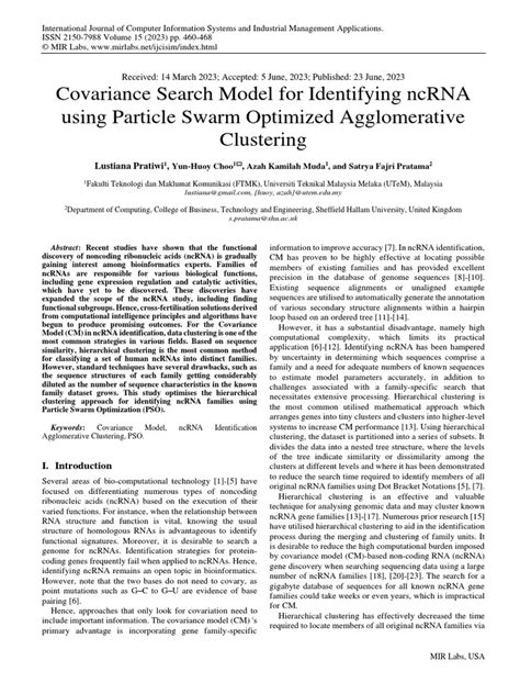 Covariance Search Model For Identifying Ncrna Using Particle Swarm Optimized Agglomerative