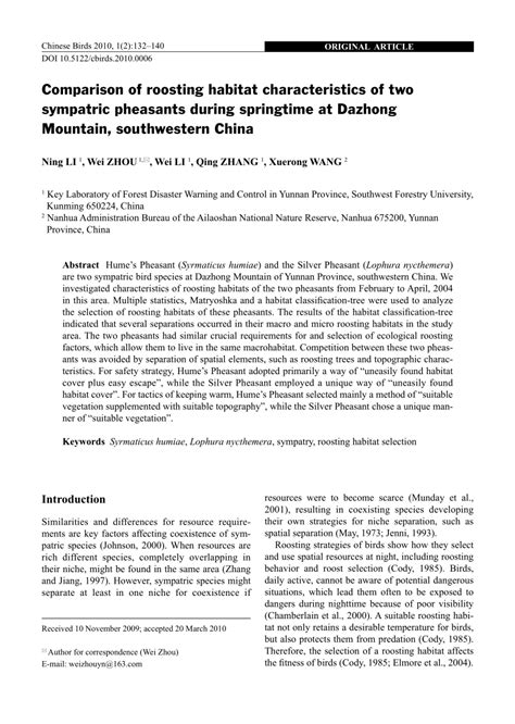 Pdf Comparison Of Roosting Habitat Characteristics Of Two Sympatric