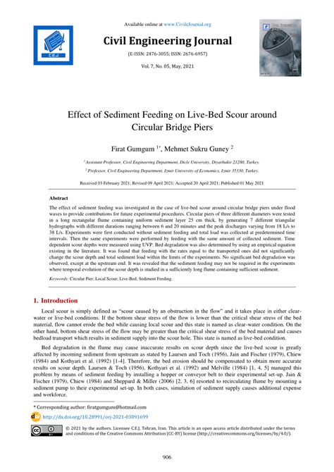 Pdf Effect Of Sediment Feeding On Live Bed Scour Around Circular Bridge Piers