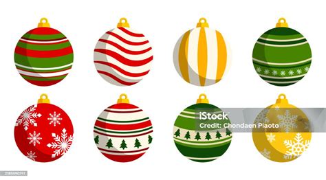 크리스마스 장식품 벡터 디자인 컬렉션 크리스마스 공 일러스트 절연 장식 그래픽 요소 인사말 카드 및 배너 용 빨간색과 녹색 축하 클립 아트 12월에 대한 스톡 벡터 아트 및