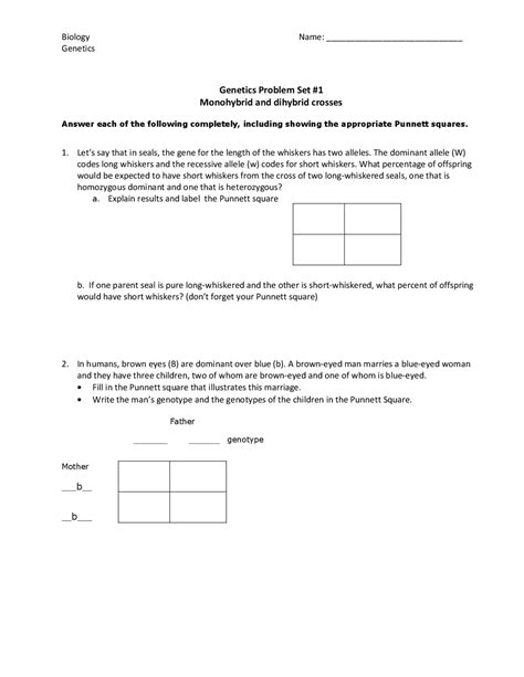 Genetics Problem Set 1 Monohybrid And Dihybrid Crosses Schemes And