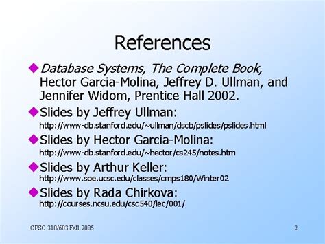 Cpsc 310 Database Systems Cpsc 603 Database Systems