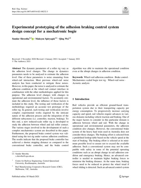 Pdf Experimental Prototyping Of The Adhesion Braking Control System Design Concept For A
