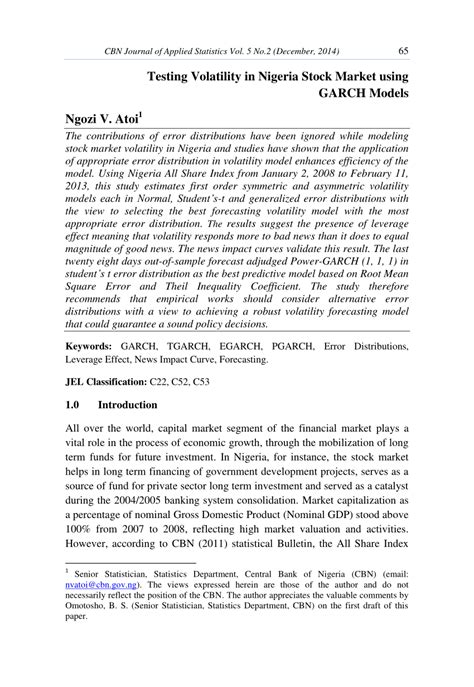 Pdf Testing Volatility In Nigeria Stock Market Using Garch Models