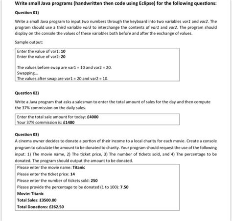 Solved Write Small Java Programs Handwritten Then Code