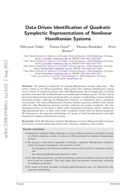 Pdf Data Driven Identification Of Quadratic Symplectic