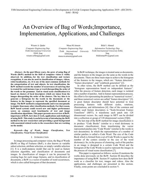 Pdf An Overview Of Bag Of Words Importance Implementation Applications And Challenges