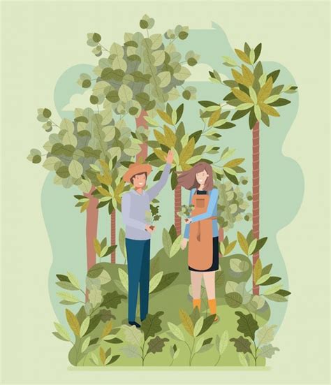 Premium Vector Couple Planting Tree In The Park