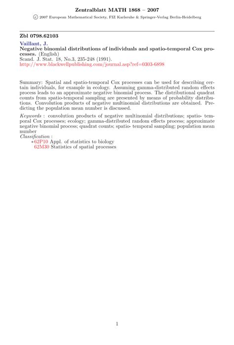 Pdf Negative Binomial Distributions Of Individuals And Spatio