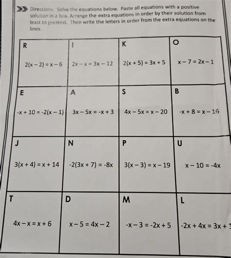 Solved Directions Solve The Equations Below Paste All Equations With A Positive Solution In A