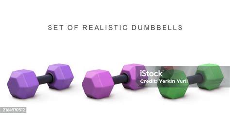 흰색 배경에 3d 현실적인 다채로운 세트 아령 벡터 일러스트 레이 션 3차원 형태에 대한 스톡 벡터 아트 및 기타 이미지 3