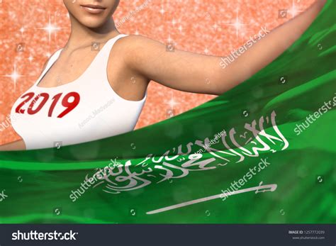 Sexy Girl Holding Saudi Arabia Flag Stock Illustration Shutterstock