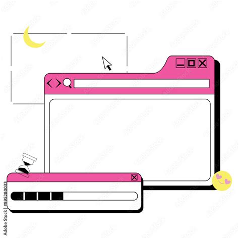 Retro Browser Computer Window In 90s Vaporwave Style With Smile Face Hipster Stickers Retrowave