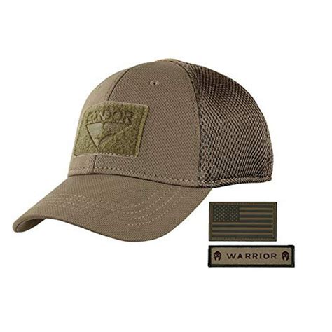 Condor Flex Mesh Cap Brown Pvc Flag And Warrior Patch Highly Breathable Fitted Tactical