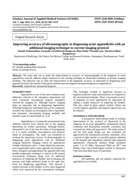 Pdf Improving Accuracy Of Ultrasonography In Diagnosing Acute Appendicitis