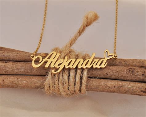 Alejandra Name Necklace With Heart Customized Gold Name Necklace