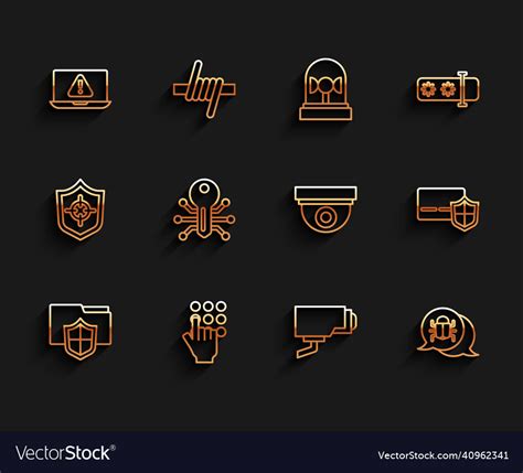 Set Line Document Folder Protection Password Vector Image