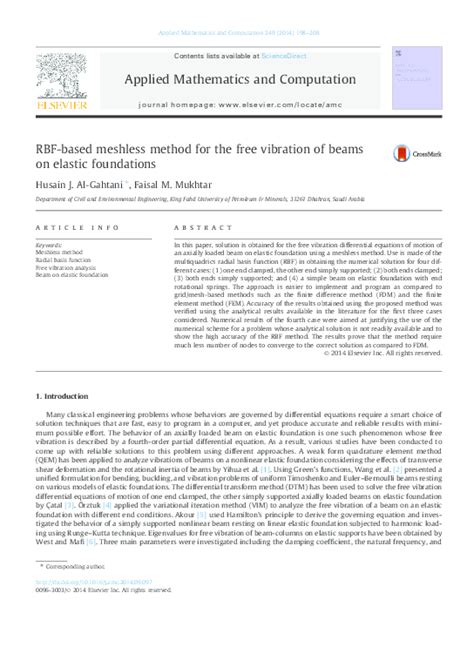 Pdf Rbf Based Meshless Method For The Free Vibration Of Beams On