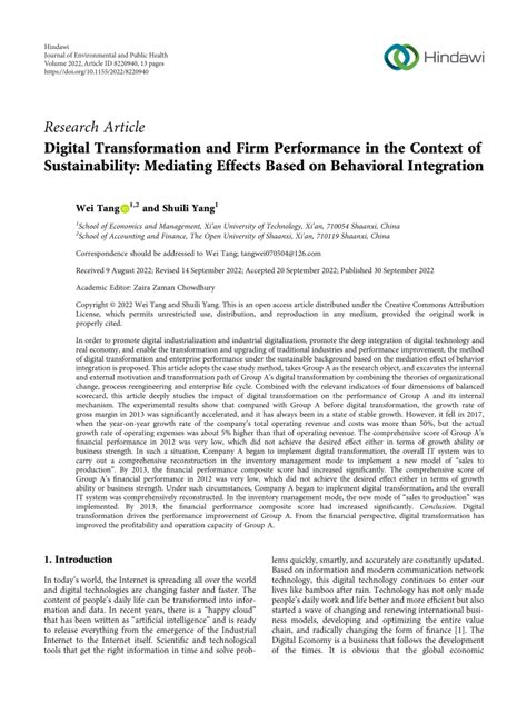 Pdf Digital Transformation And Firm Performance In The Context Of Sustainability Mediating