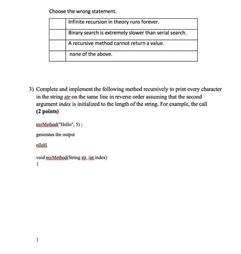 solved choose the wrong statement infinite recursion in