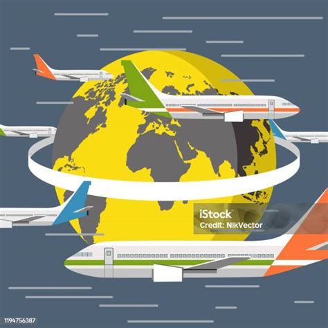 비행 비행기 경로 평면입니다 전 세계 비행 플랫 벡터 그림입니다 여행 주제에 대한 스톡 벡터 아트 및 기타 이미지 여행 주제