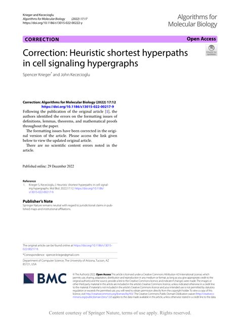 Pdf Correction Heuristic Shortest Hyperpaths In Cell Signaling Hypergraphs