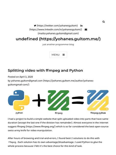 Splitting Video With Ffmpeg And Python Pdf Computing Software Engineering