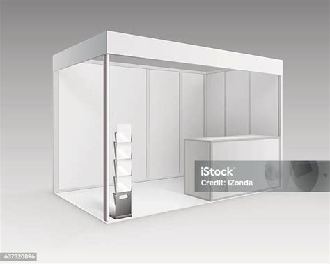 소책자 브로셔 홀더와 함께 하는 화이트 실내 무역 전시회 부스 스탠드 모형에 대한 스톡 벡터 아트 및 기타 이미지 모형 키오스크 전시회 Istock