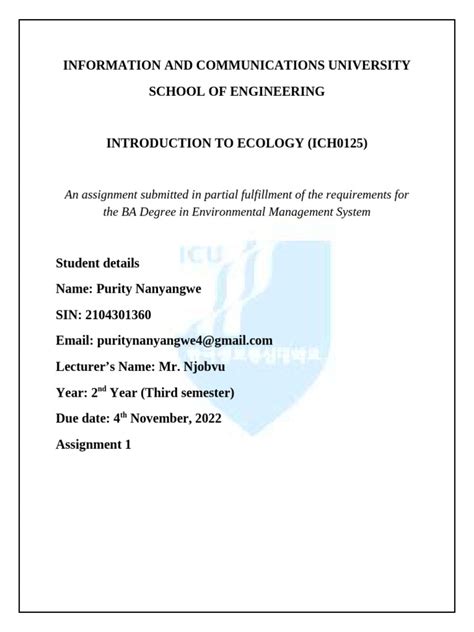 Ecology Assignment Pdf Ecology Ecosystem