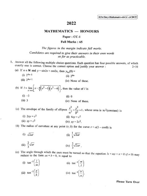 Cu 2022 Bsc Honours Mathematics Semester 1 Paper Cc 1 Qp Pdf Mathematics Euclidean