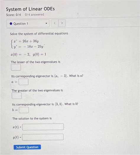 Solved System Of Linear Odes Score 0404 Answered Solve