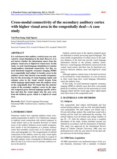 Pdf Cross Modal Connectivity Of The Secondary Auditory Cortex With Higher Visual Area In The