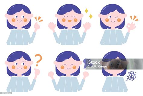 다양한 표정과 포즈로 아시아 여성의 상체 일러스트 세트 20 29세에 대한 스톡 벡터 아트 및 기타 이미지 20 29세 30 39세 40 49세 Istock
