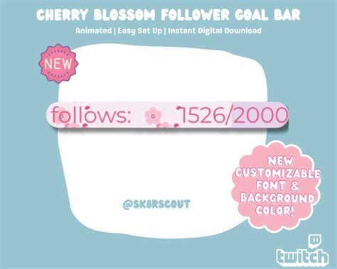 Customizable Animated Follower Goal Bar Kawaii Sakura Cherry