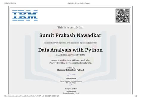 Sumit Nawadkar On Linkedin Dataanalysis Python Ibm Certification