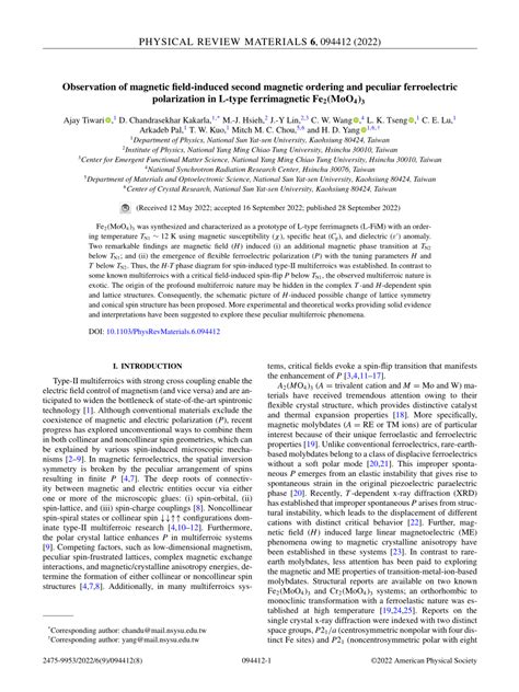 Pdf Observation Of Magnetic Field Induced Second Magnetic Ordering And Peculiar Ferroelectric