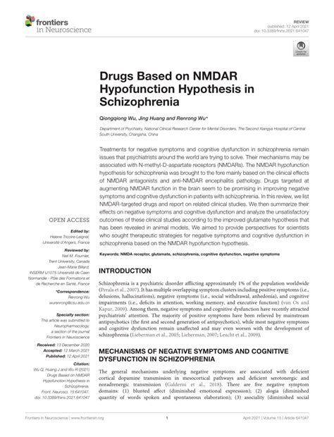 Pdf Drugs Based On Nmdar Hypofunction Hypothesis In Schizophrenia