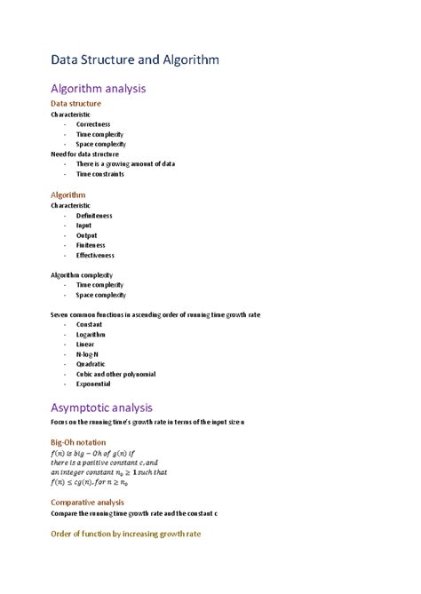 Mth251 Data Structures And Algorithms I Notes Data Structure And Algorithm Algorithm Analysis
