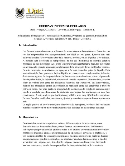 Fuerzas Intermoleculares Lab Pdf Pdf Polaridad Química Fuerza