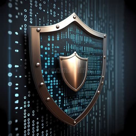 A Shield Surrounded By Binary Code Streams Cybersecurity Data Privacy