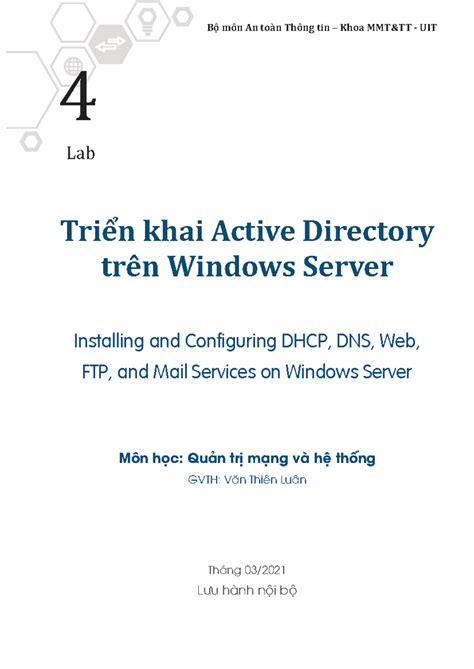 Lab 4 Installing And Configuring Dhcp Dns Web Ftp Mail Services On Ws Bộ Môn An Toàn
