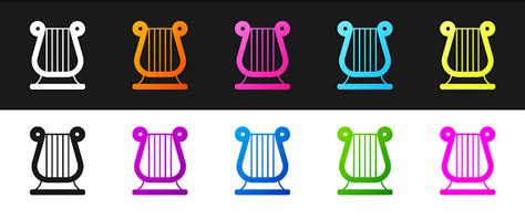 흑백 배경에 고립 된 고대 그리스 어 가사 아이콘을 설정합니다 클래식 악기 오헤스트라 현악 음향 요소 벡터 Classical Concert에 대한 스톡 벡터 아트 및 기타