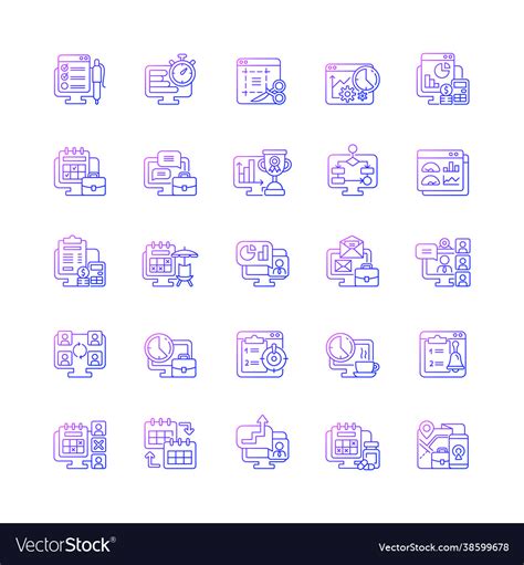 Work Monitoring Gradient Linear Icons Set Vector Image