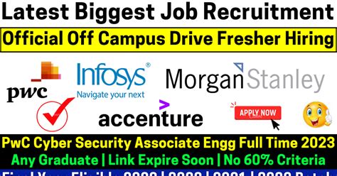 PwC Off Campus Drive 2023 As Cyber Security Risk Regulatory Associate Role Any Graduate