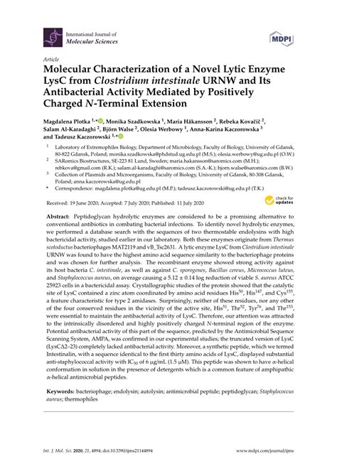 Pdf Molecular Characterization Of A Novel Lytic Enzyme Lysc From Clostridium Intestinale Urnw