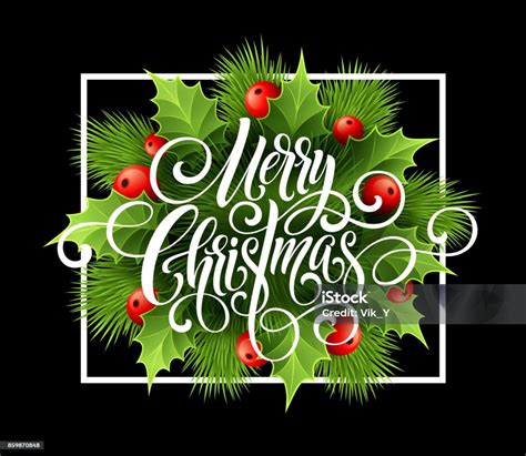 메리 크리스마스 필기 스크립트 글자입니다 홀리와 크리스마스 인사말 카드입니다 벡터 일러스트 레이 션 겨울에 대한 스톡 벡터 아트 및 기타 이미지 Istock