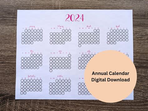2024 Yearly Calendar Printable Checkbox 2024 Calendar Checklist One Page Pink Annual Calendar