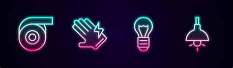 세트 라인 롤 접착 테이프 전기 장갑 크리 에이 티브 램프 라이트 아이디어 및 램프 교수형 빛나는 네온 아이콘입니다 벡터 개념에 대한 스톡 벡터 아트 및 기타 이미지