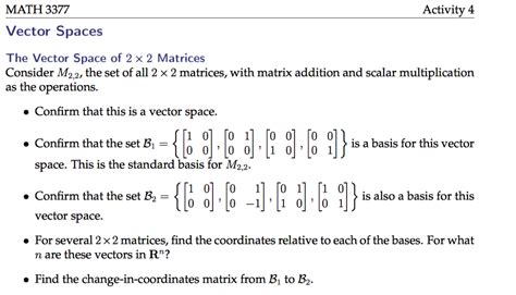 solved math 3377 activity 4 vector spaces the vector space